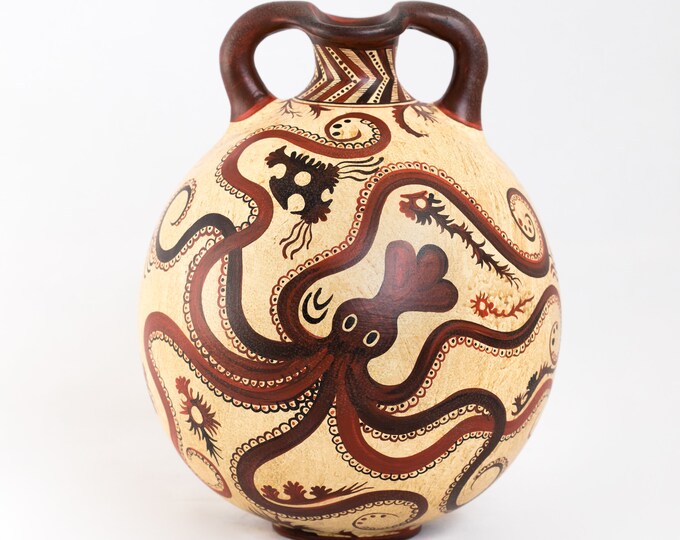 Greek Cretan Pottery Minoan Octopus Flask Hand Made Museum Copy - Etsy