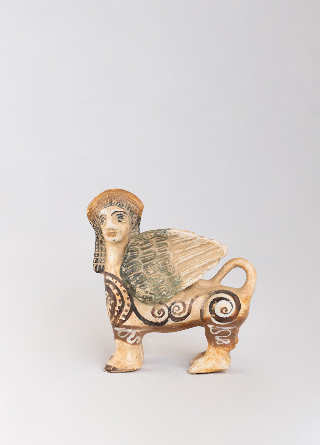 Ancient Greece Mythical Creature Sphinx Hand Made Clay Statue, Greek ...