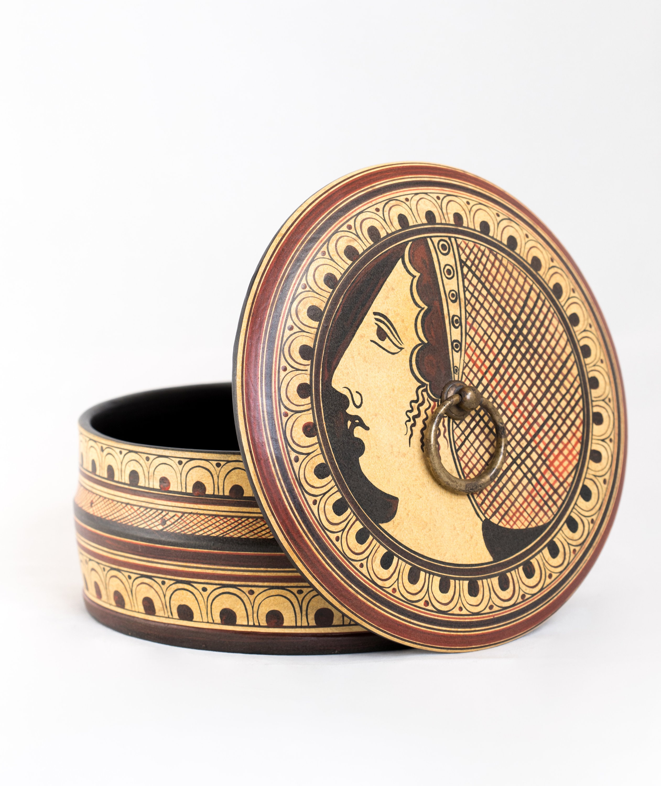 Greek Cretan Minoan Pottery Ceramic Pyxis With Female Face Heraklion ...