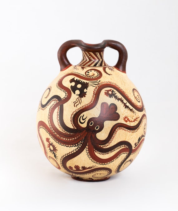 Greek cretan pottery Minoan Octopus Flask hand made museum | Etsy