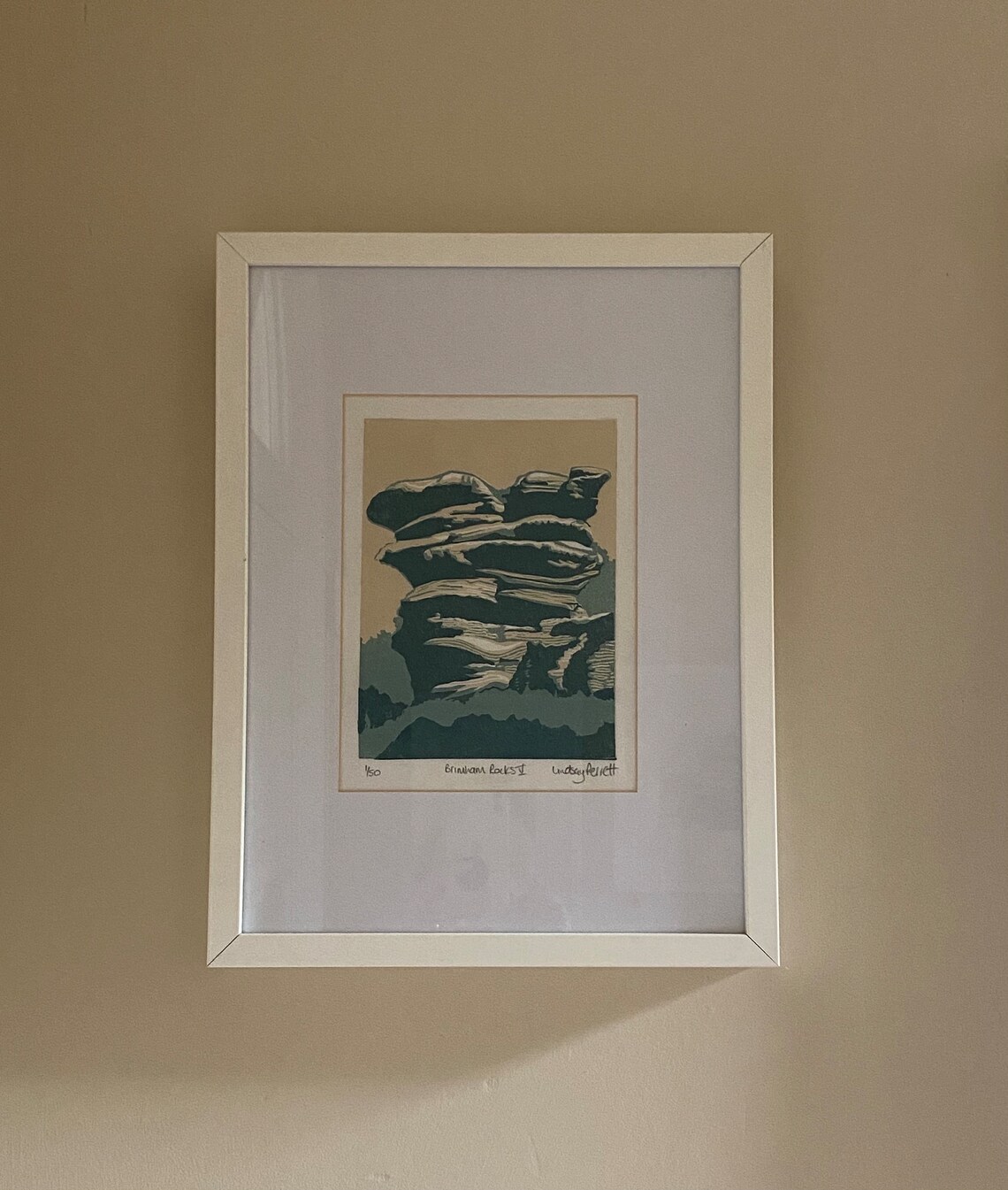 Handmade Lino Print Bird Rock, Brimham Rocks teal - Etsy