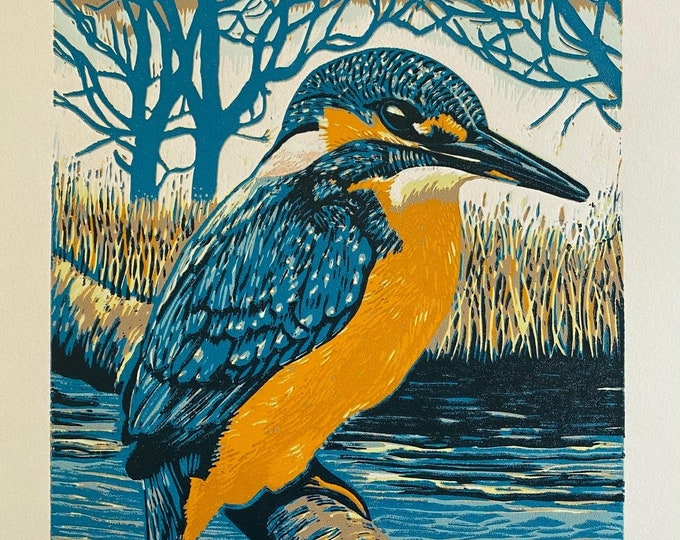 Goldfinches in Flight Linocut Print Bird Print Finch Teasel Handprinted ...