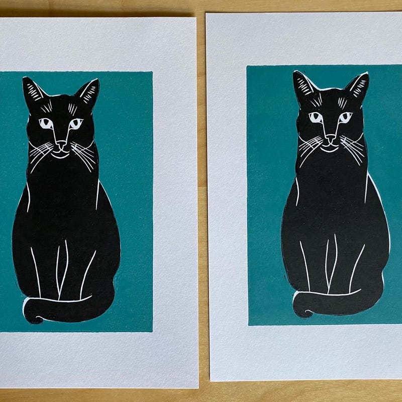 Cat Lino Print - Etsy UK