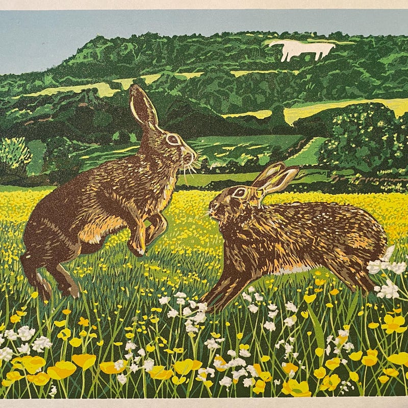 Hare Linocut - Etsy UK