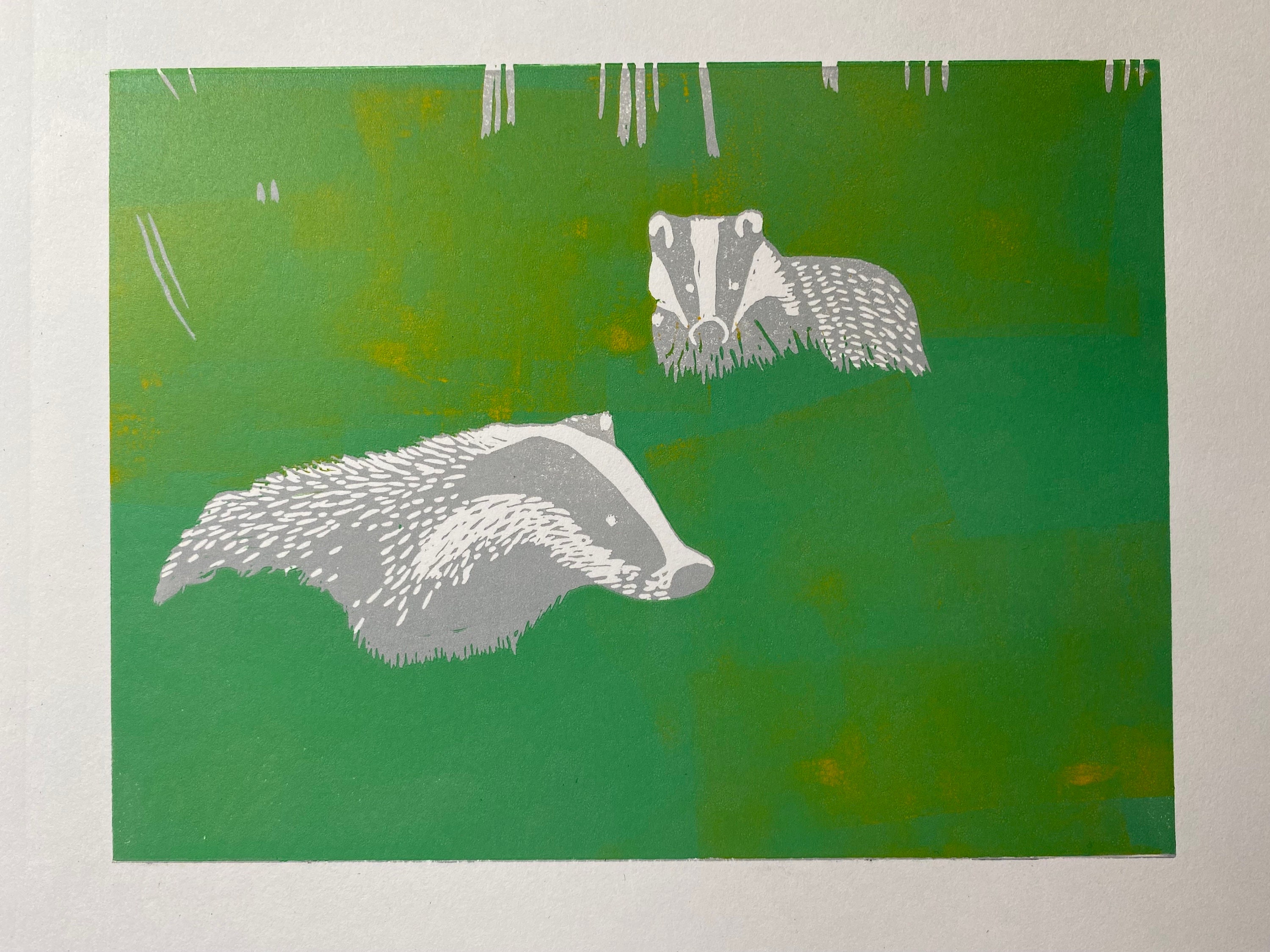 Handmade Limited Edition Lino Print Badgers and Bluebells - Etsy UK