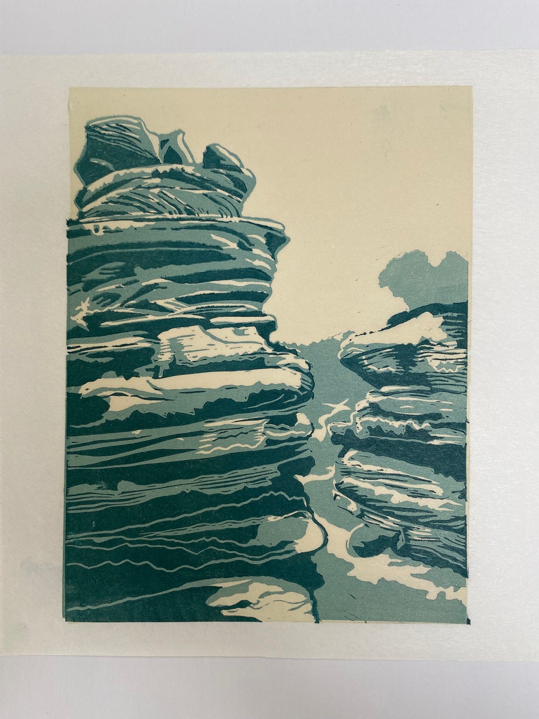 Handmade Lino Print Pathway, Brimham Rocks teal - Etsy