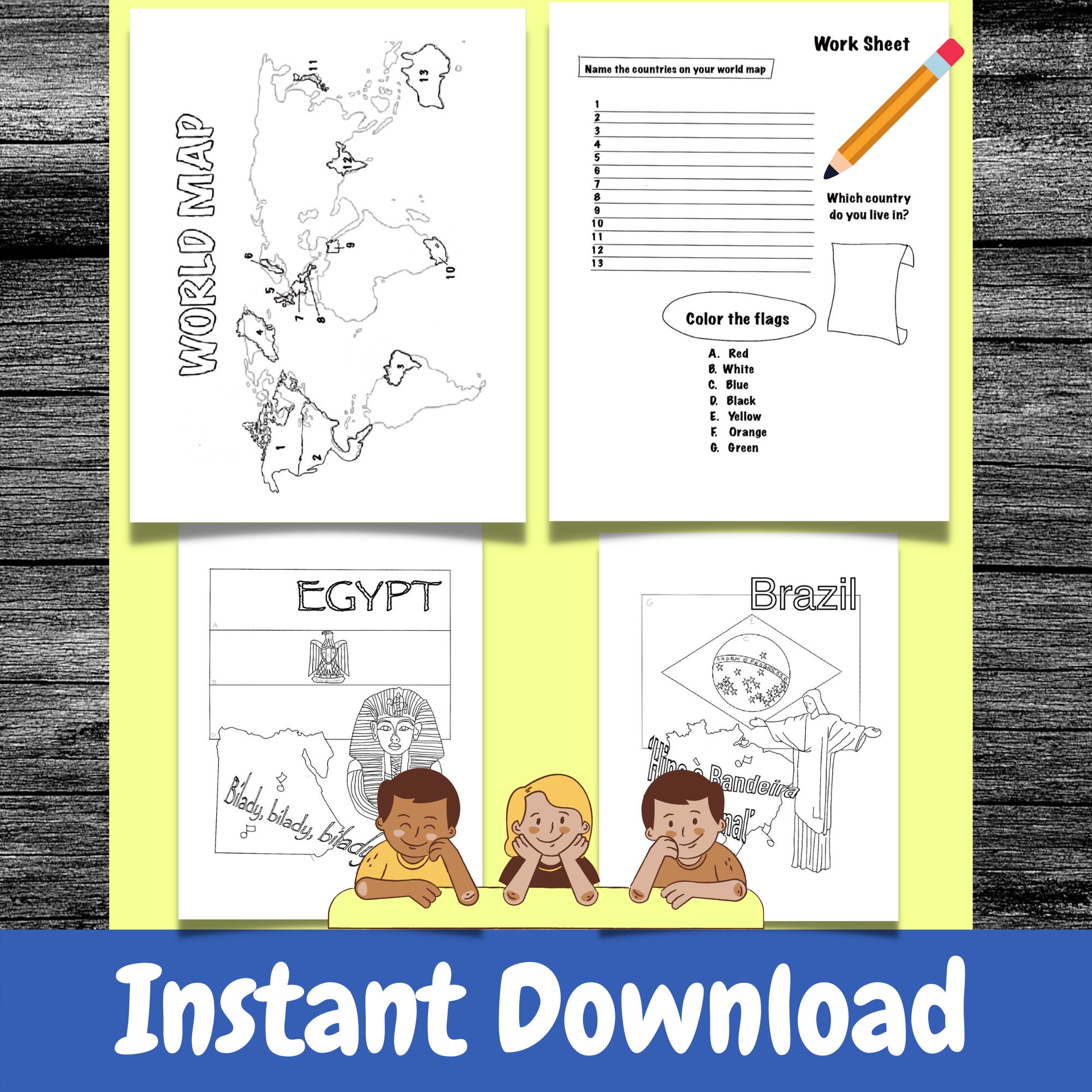 Geography Flag Activity Worksheets Homeschool Printable Children ...