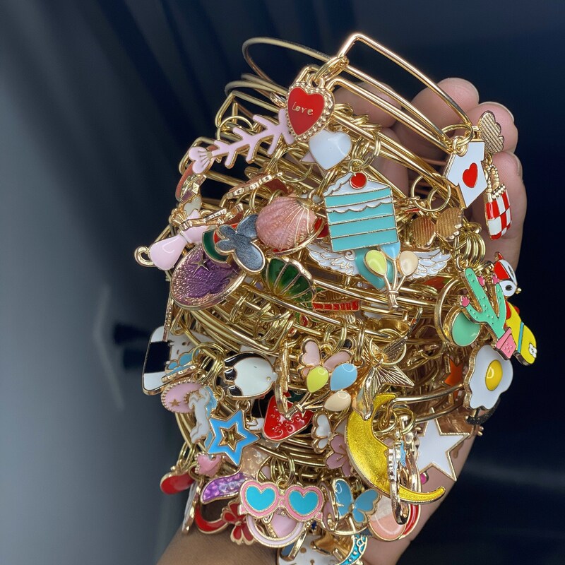 Gold Charm Bangle - Etsy