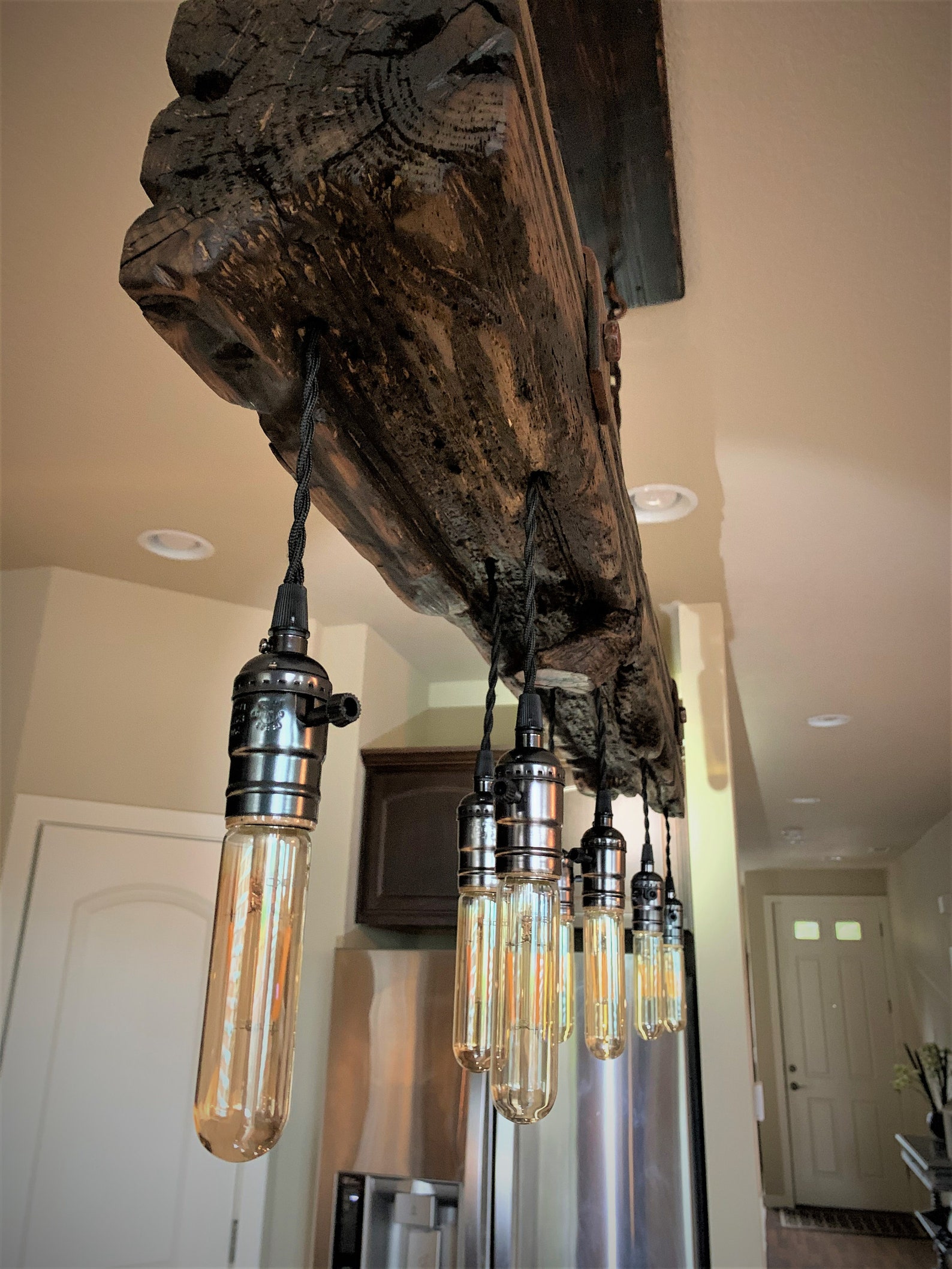 Rustic Industrial Reclaimed Distressed Beam Light Fixture, Chandelier W ...