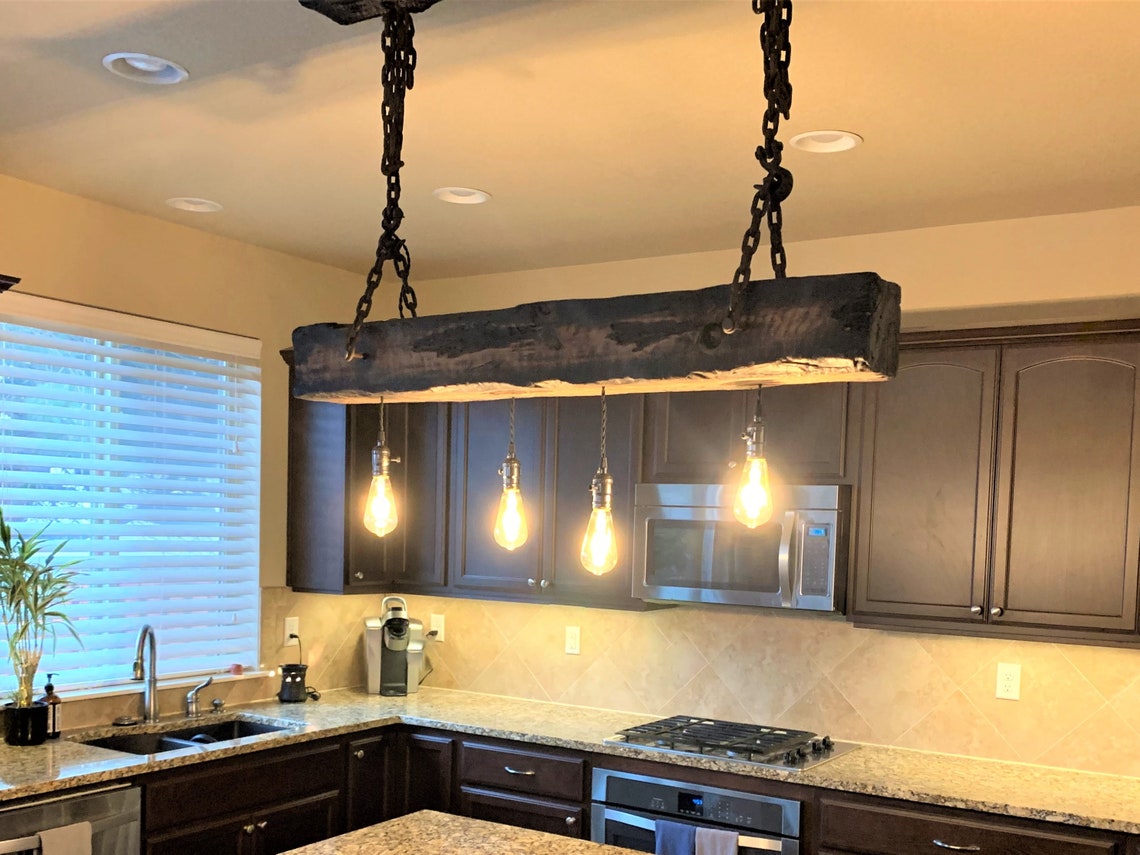 Rustic Industrial Reclaimed Beam Light Fixture/chandelier With | Etsy