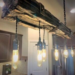 Rustic Industrial Reclaimed Distressed Beam Light Fixture, Chandelier W ...