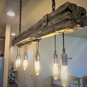 Rustic Industrial Reclaimed Distressed Beam Light Fixture, Chandelier W ...