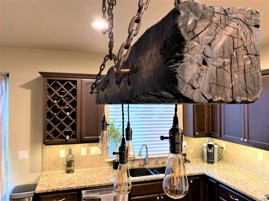 Rustic Industrial Reclaimed Beam Light Fixture/chandelier With | Etsy