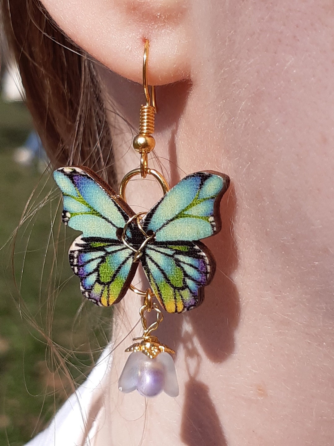 Boucles doreilles papillon en bois peint avec tulipe - Etsy France