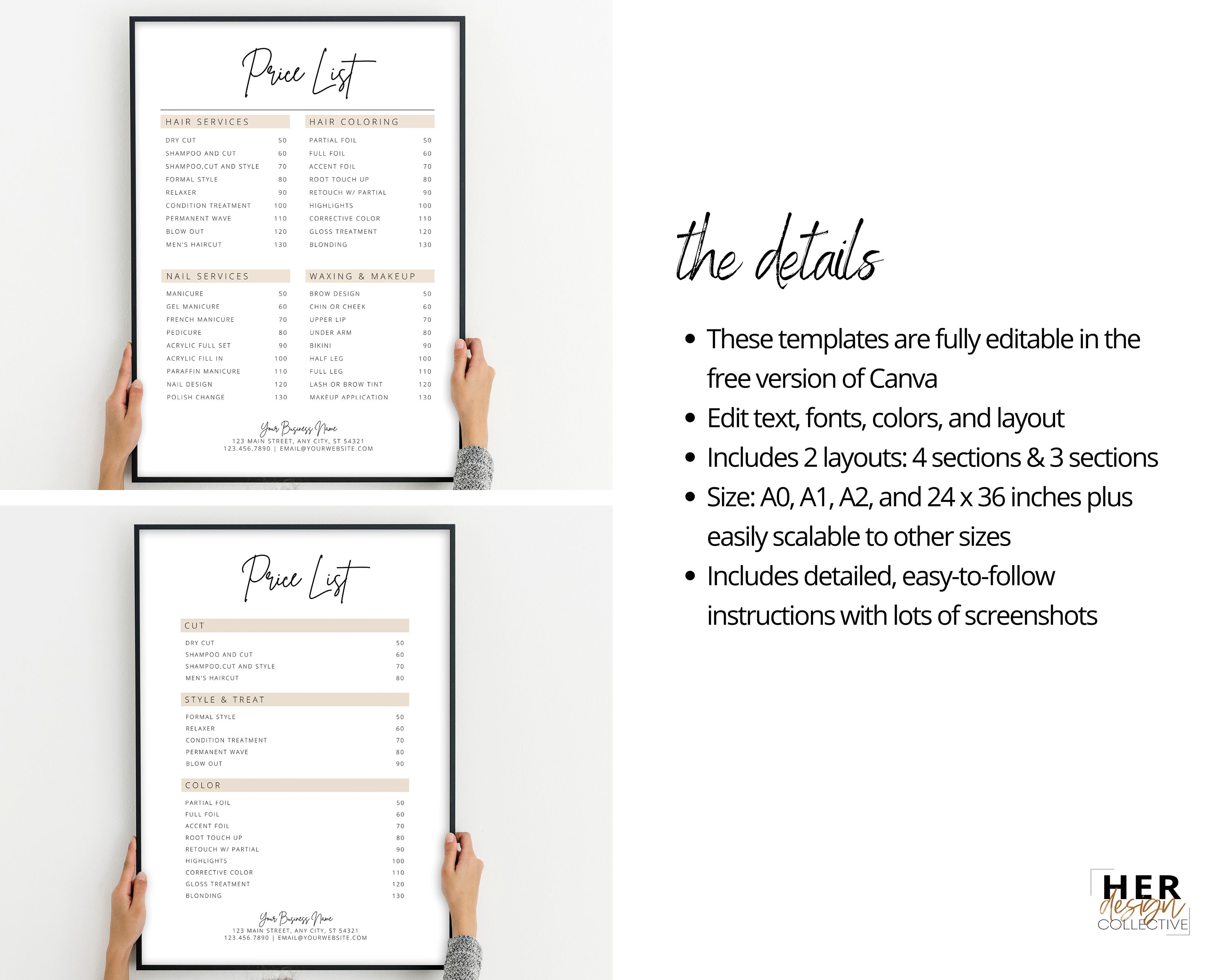 Salon Price List Poster Template Editable 24 X 36 Salon - Etsy