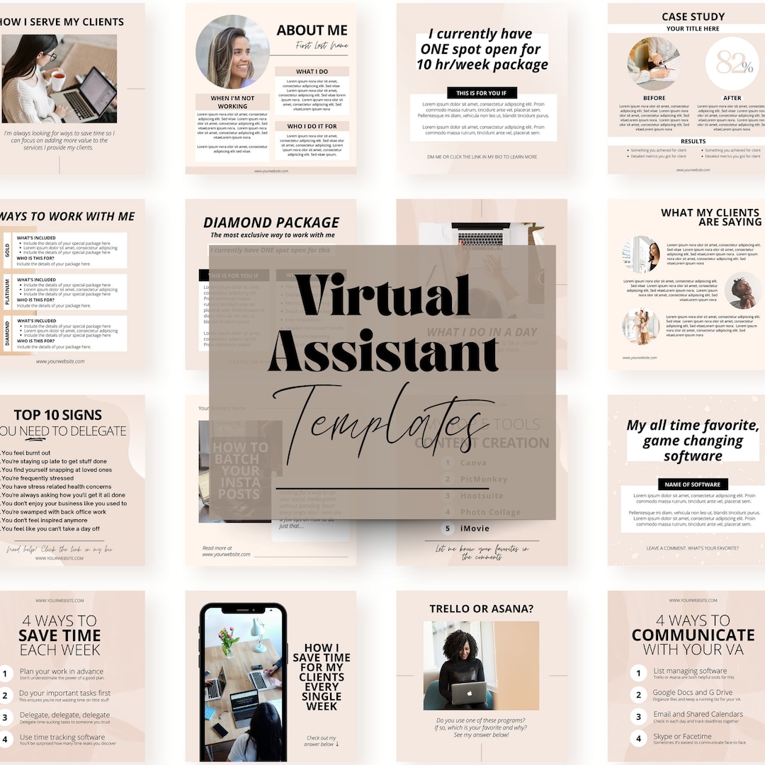 Virtual Assistant Instagram Templates: VA Social Media Canva Posts ...