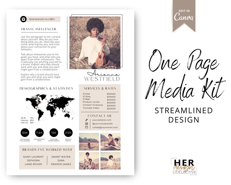 One Page Influencer Media Kit Template Influencer Outreach - Etsy