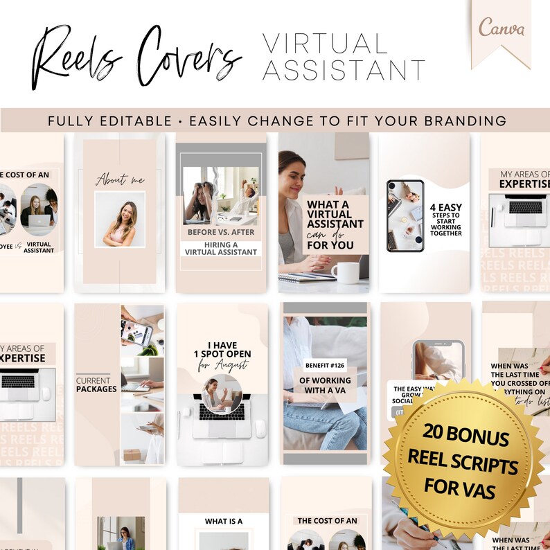 Virtual Assistant Reels Cover Templates, VA Reels Scripts, Editable ...