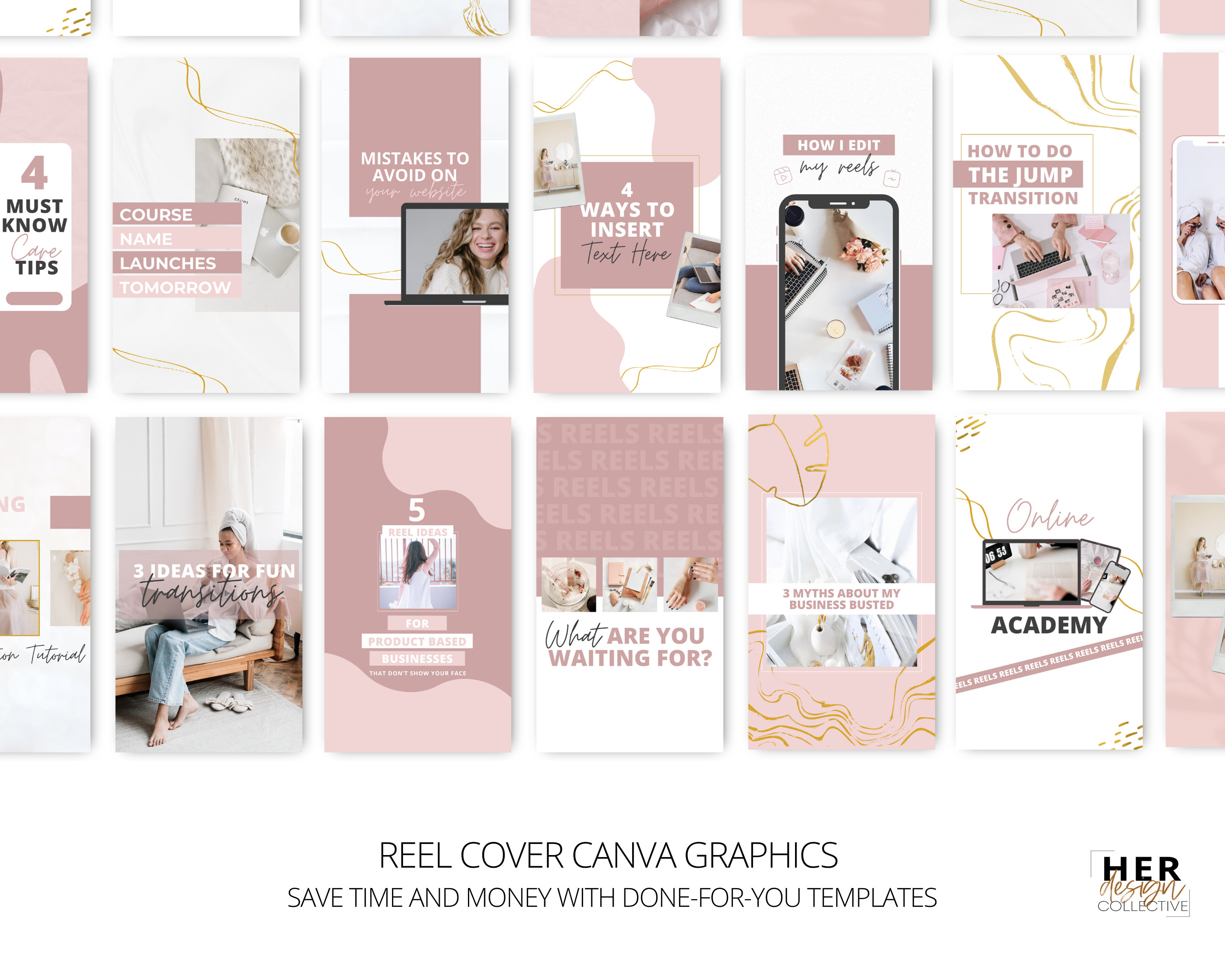 Reels Covers Templates, Pink Gold Feminine, Instagram Reels Thumbnails ...