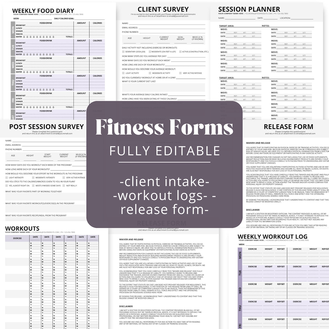 Personal Training Forms Template, Workout Logs for Fitness Coaches ...