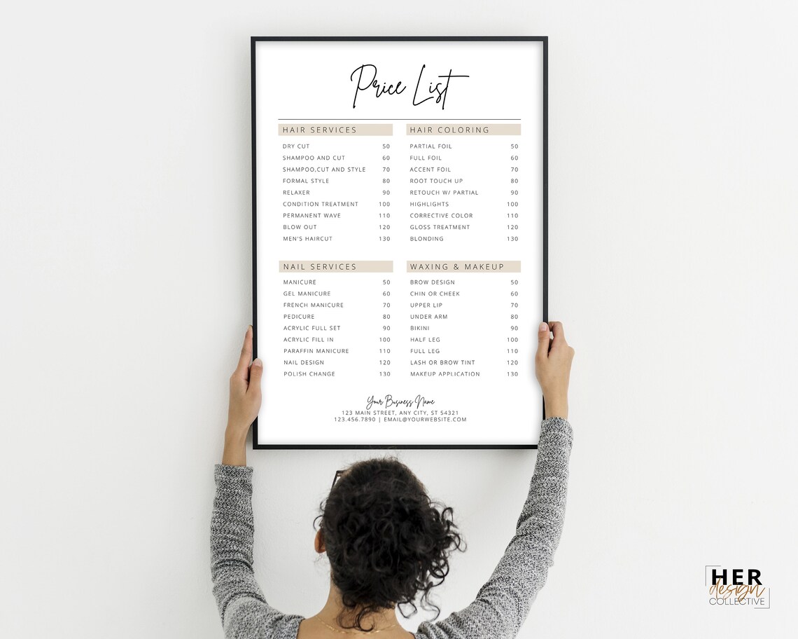 Salon Price List Poster Template: Editable 24 X 36 Business Menu ...