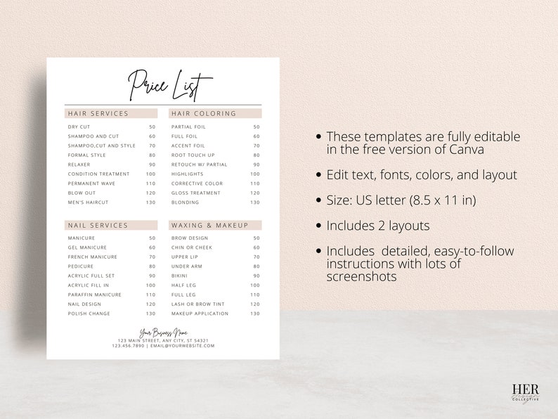 Editable Salon Price List Template: Modern Business Printable - Etsy