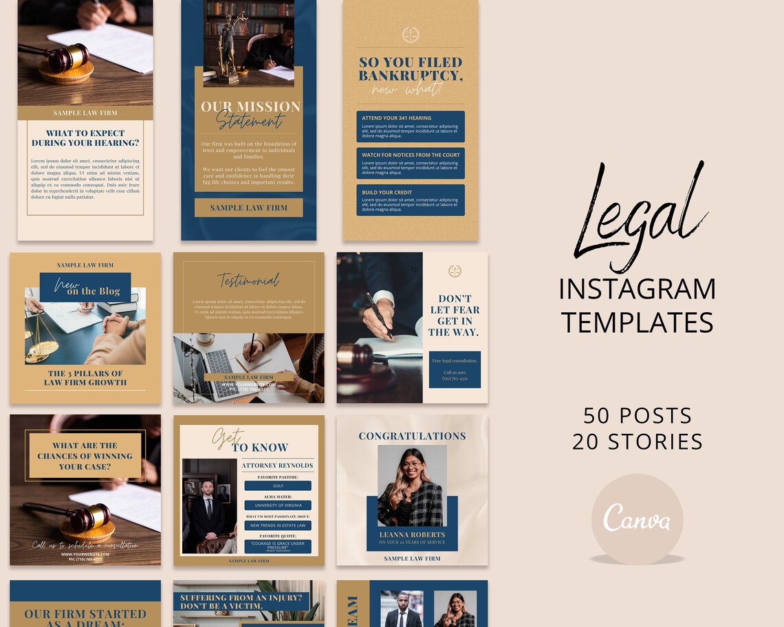 Law Firm Instagram Templates Attorney Posts IG Legal Canva - Etsy