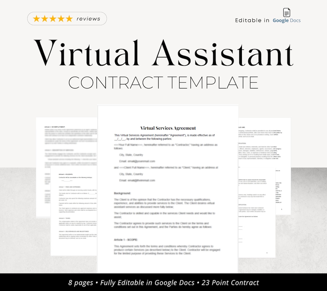 Virtual Assistant Contract Template, Editable VA Agreement - Etsy