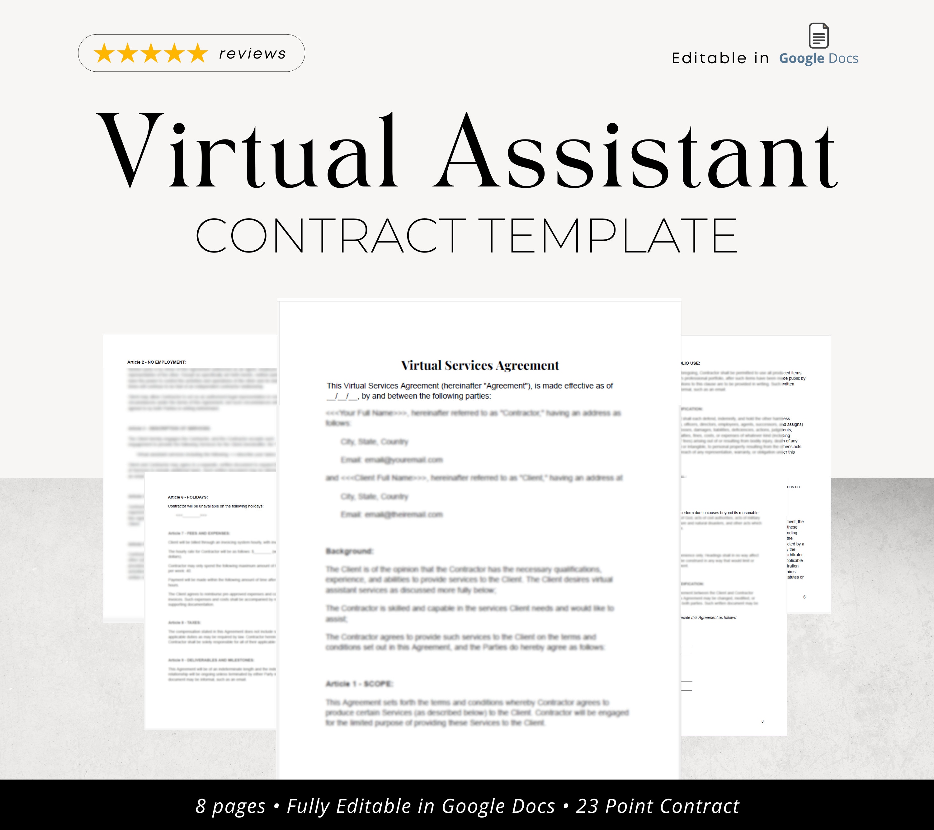 Virtual Assistant Contract Template, Editable VA Agreement - Etsy