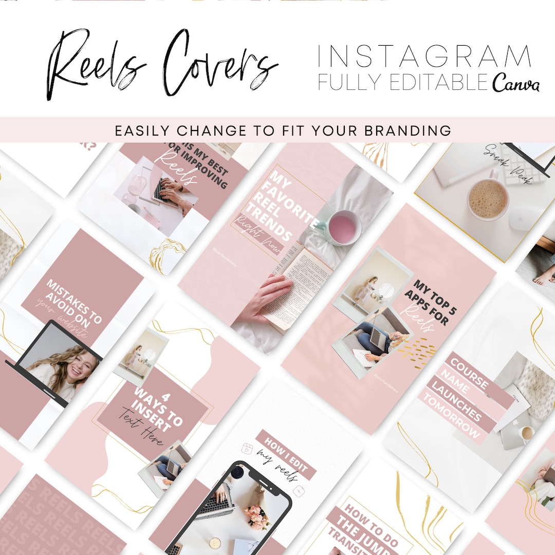 Reels Covers Templates, Pink Gold Feminine, Instagram Reels Thumbnails ...