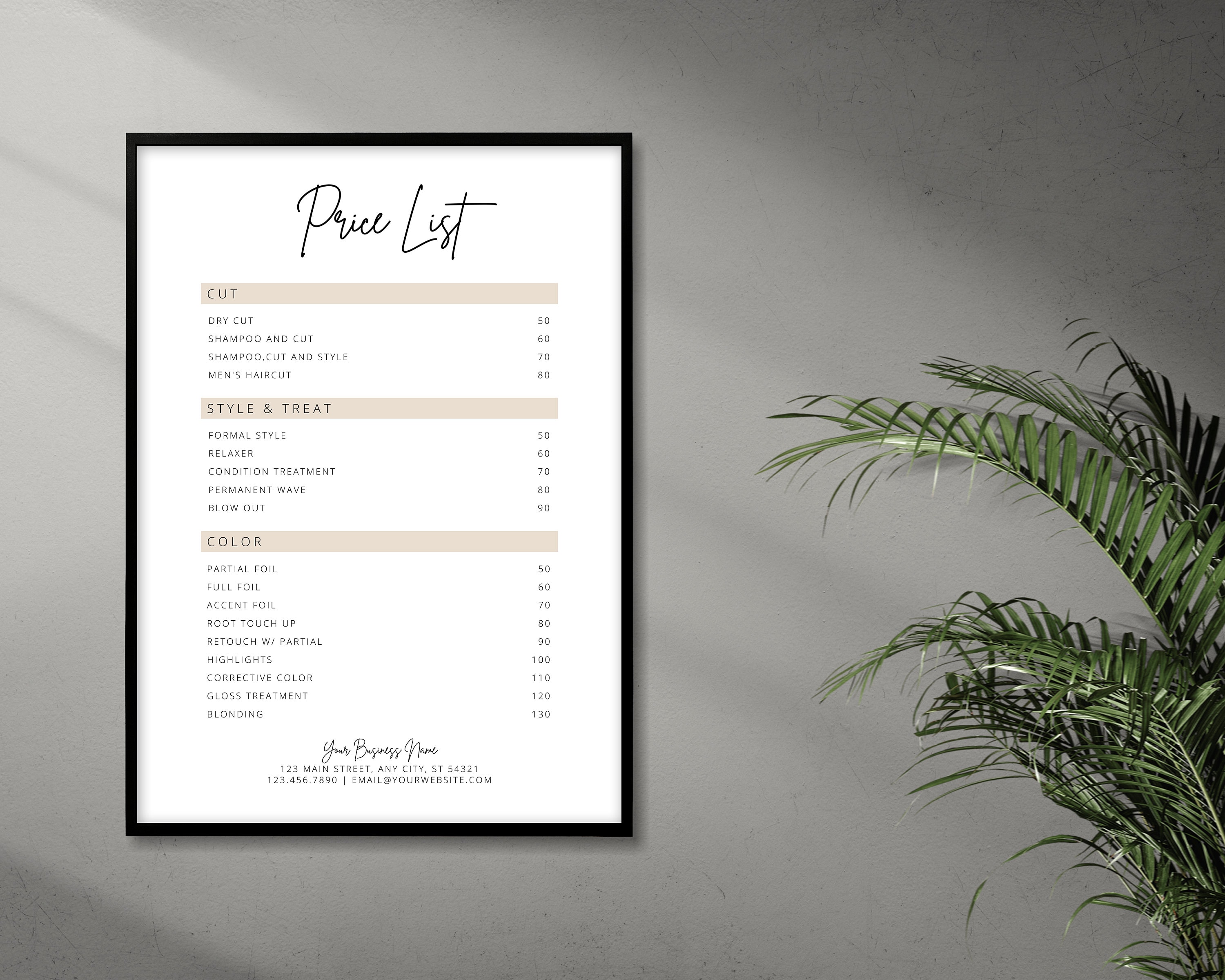 Salon Price List Poster Template: Editable 24 X 36 Business Menu ...