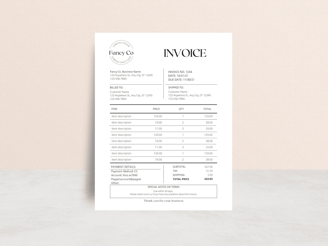 Editable Simple Invoice Template, Auto Calculating Modern Business ...
