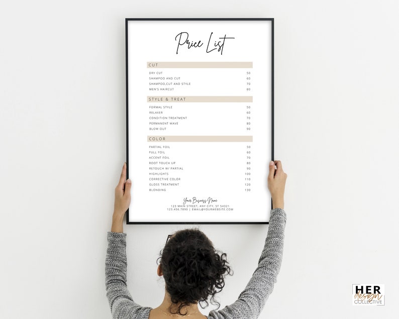 Salon Price List Poster Template Editable 24 X 36 Salon - Etsy