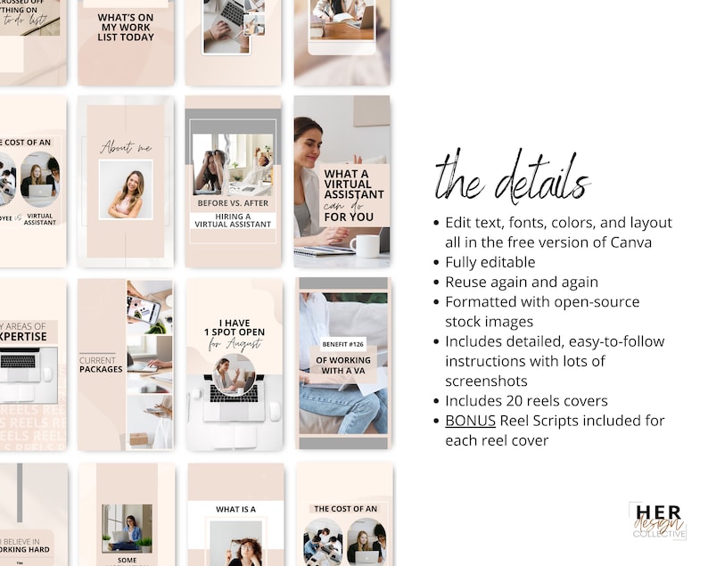 Virtual Assistant Reels Cover Templates, VA Reels Scripts, Editable ...