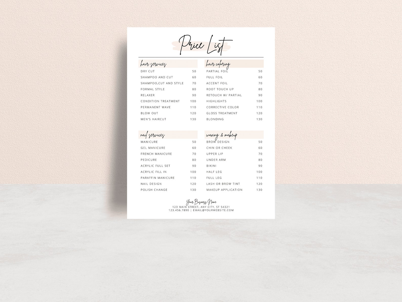 Editable Salon Price List Template Modern Business Price - Etsy