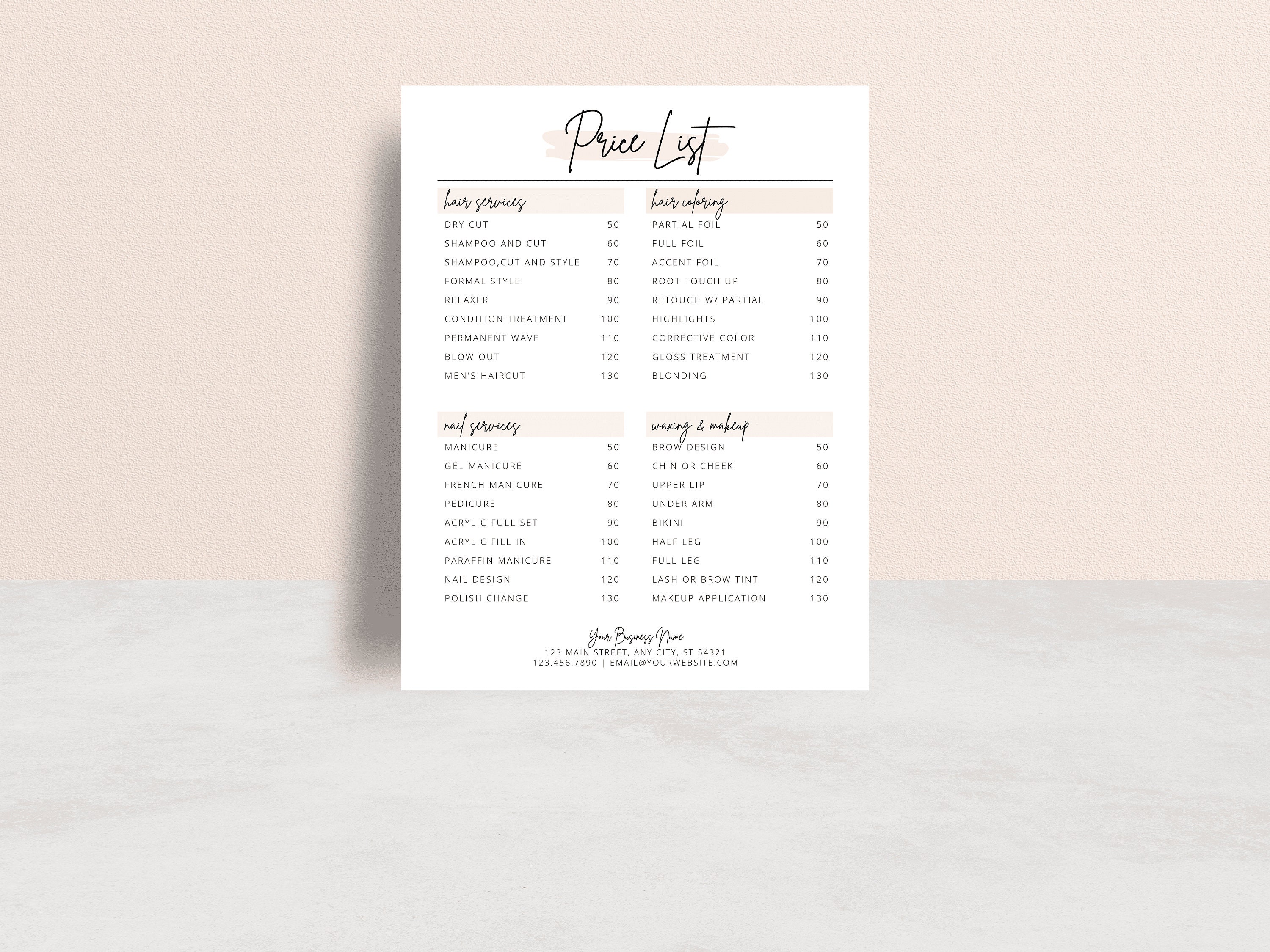 Editable Salon Price List Template Modern Business Price - Etsy