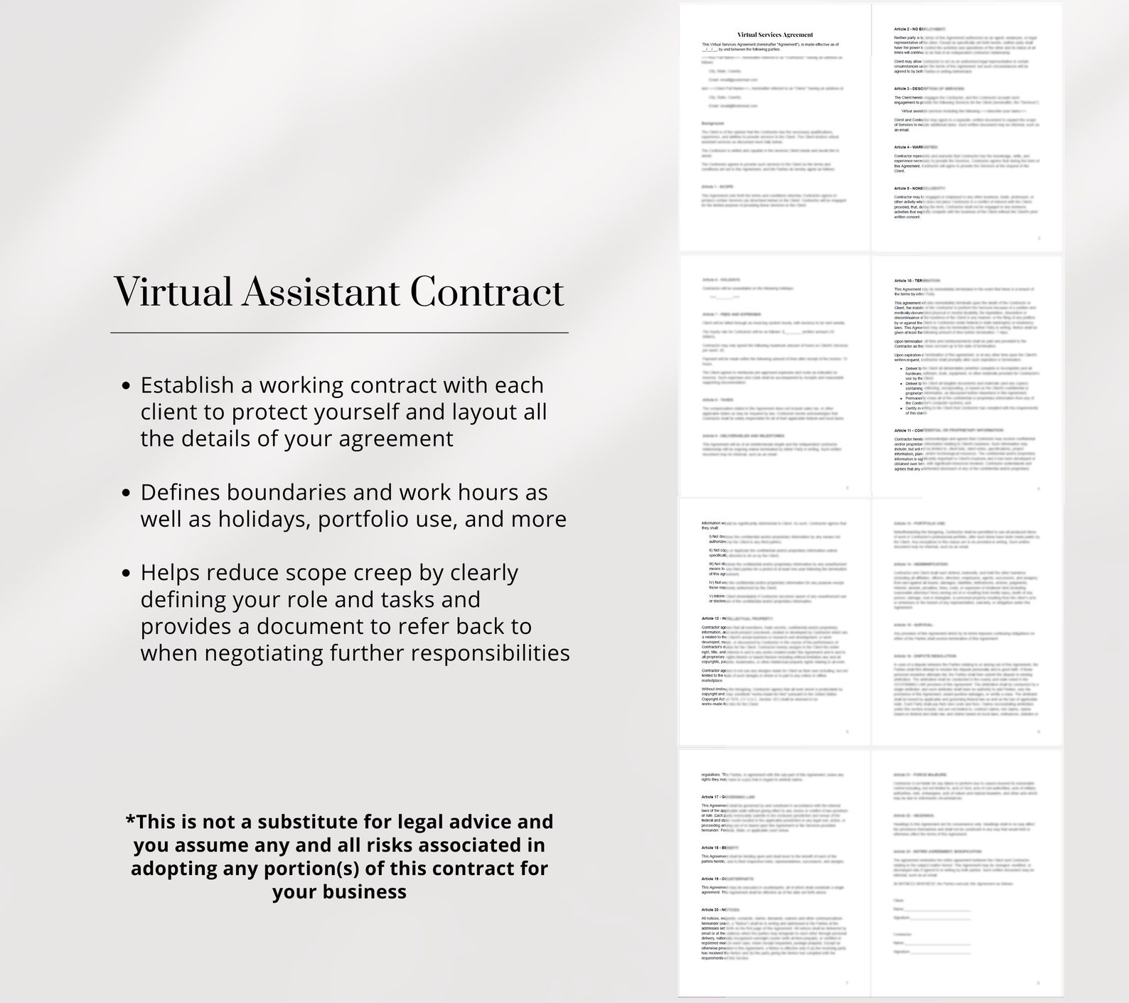 Virtual Assistant Contract Template, Editable VA Agreement - Etsy