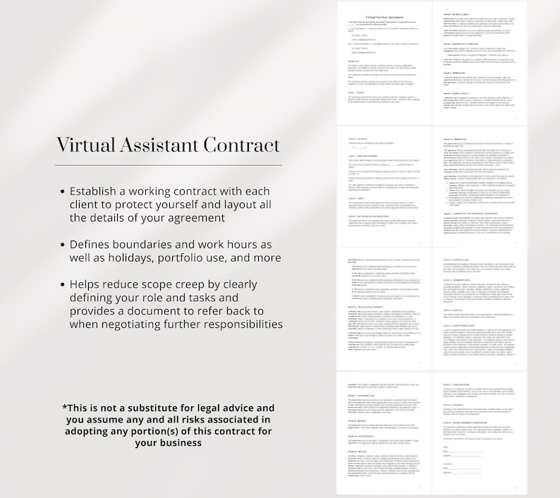 Virtual Assistant Contract Template, Editable VA Agreement - Etsy
