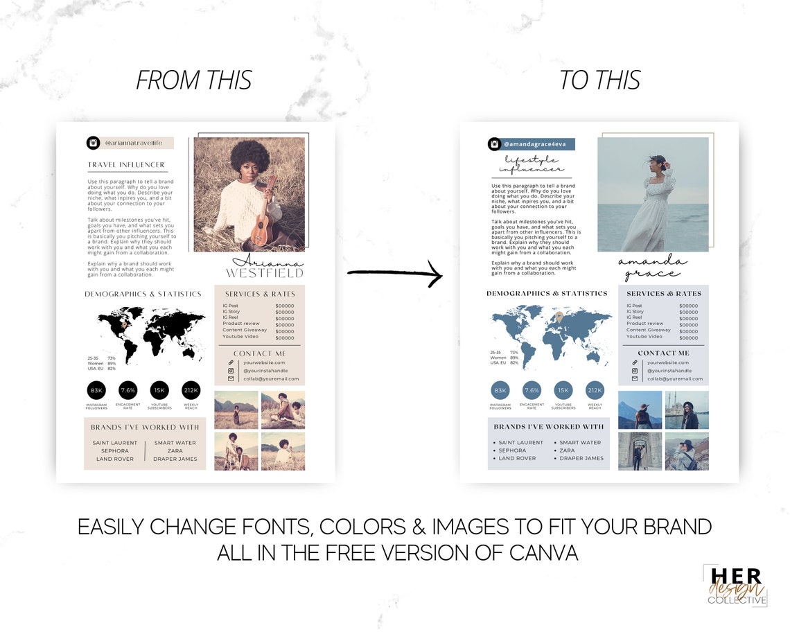 One Page Influencer Media Kit Template Influencer Outreach - Etsy