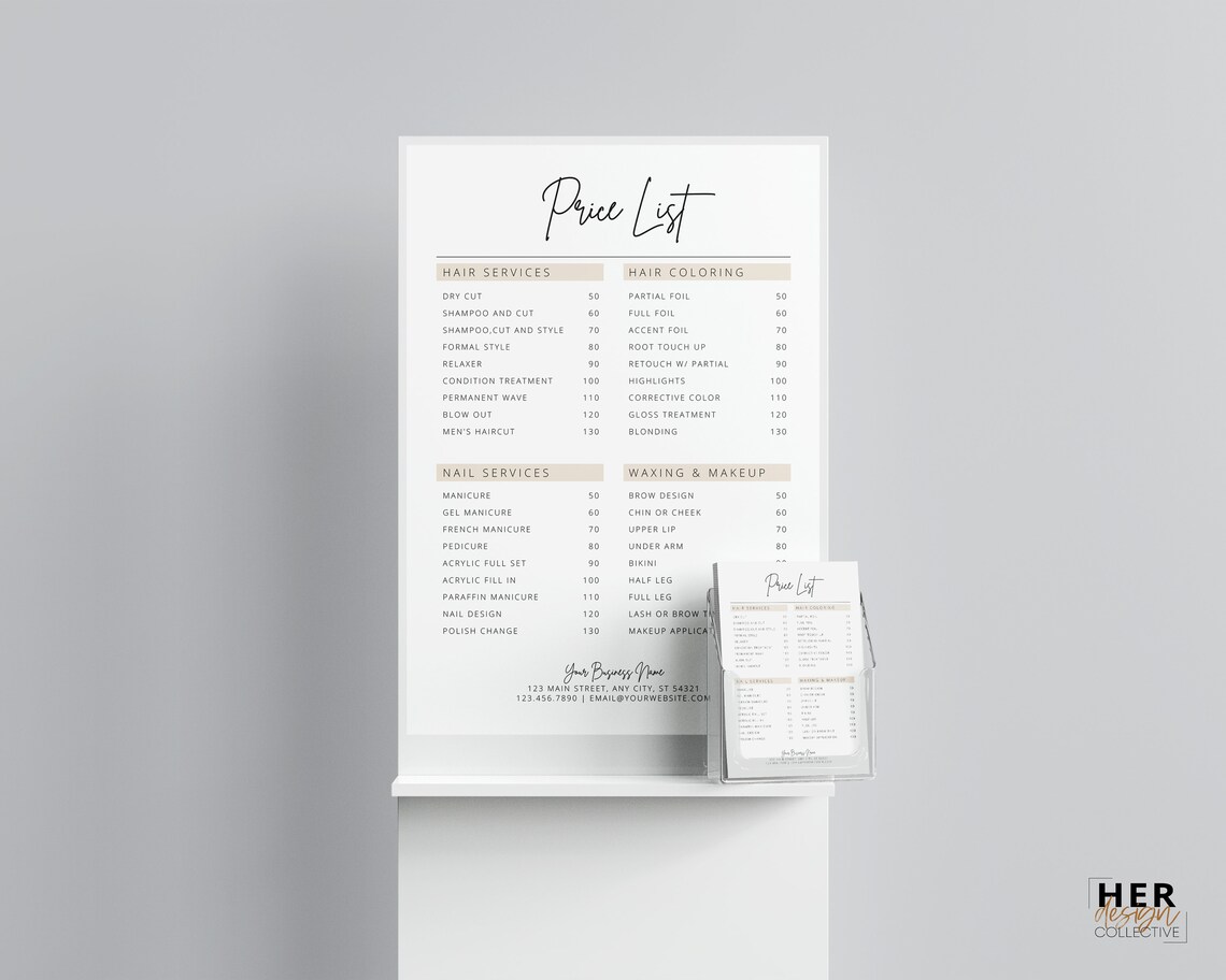 Salon Price List Poster Template: Editable 24 X 36 Business Menu ...