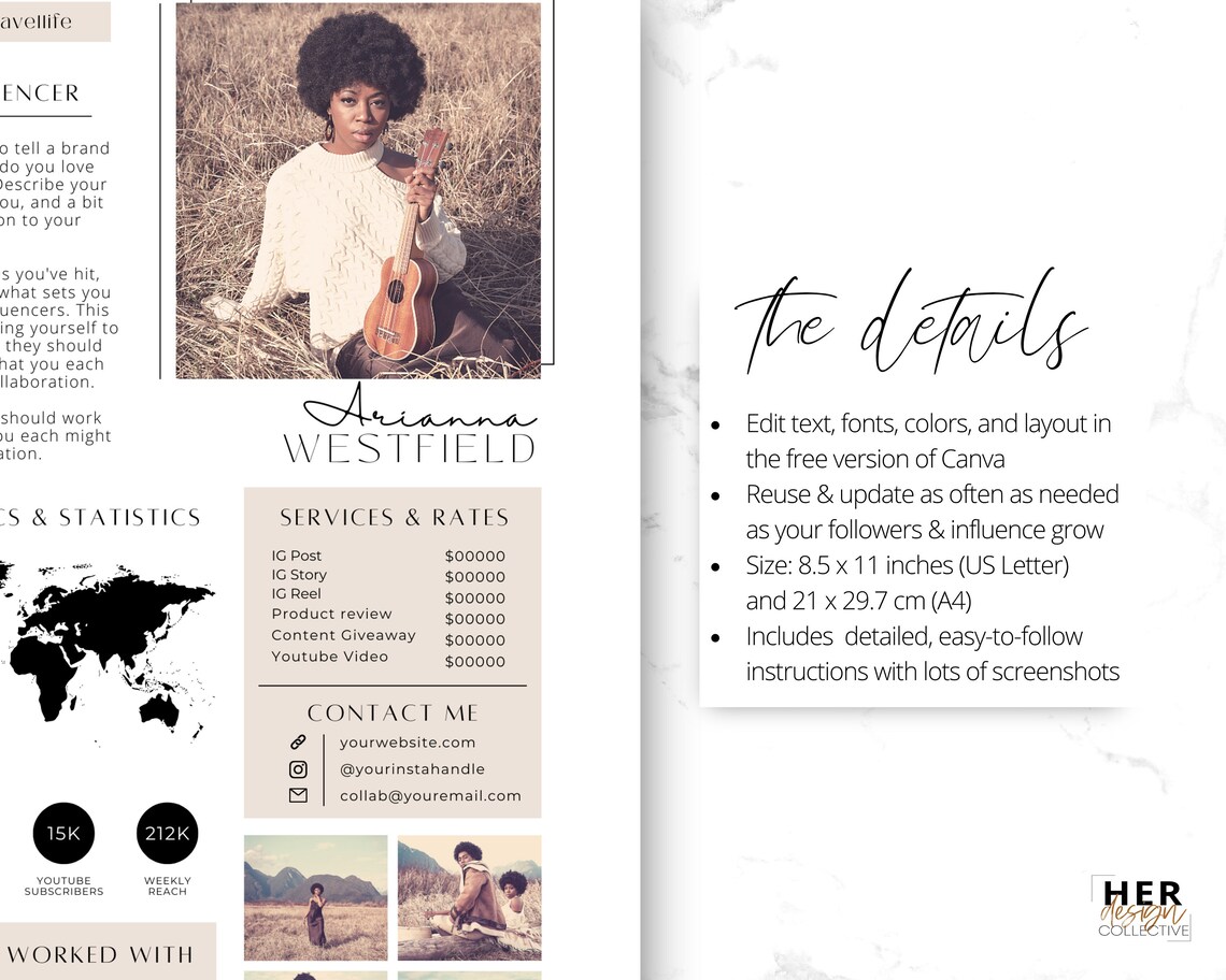 One Page Influencer Media Kit Template Influencer Outreach - Etsy