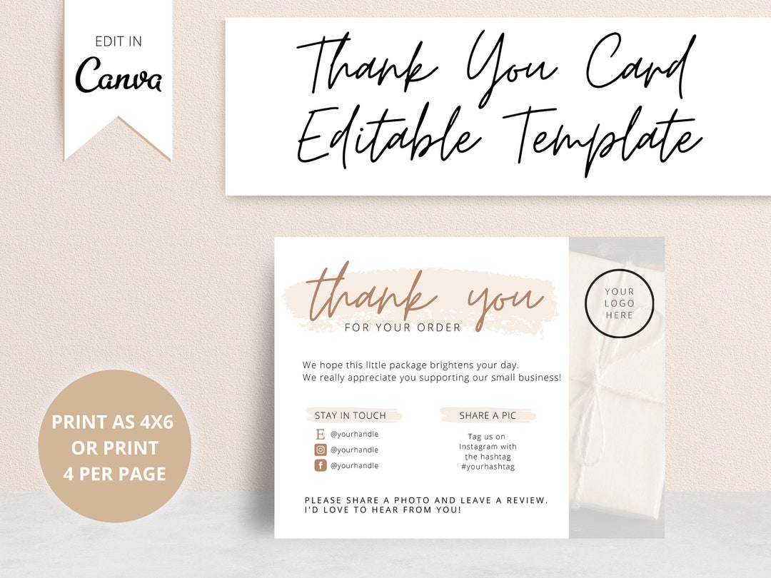 Editable Thank You Card Template Neutral Modern Thank You Note DIY ...