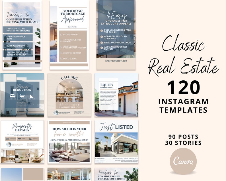 Classic Real Estate Instagram Templates Realtor Posts IG - Etsy