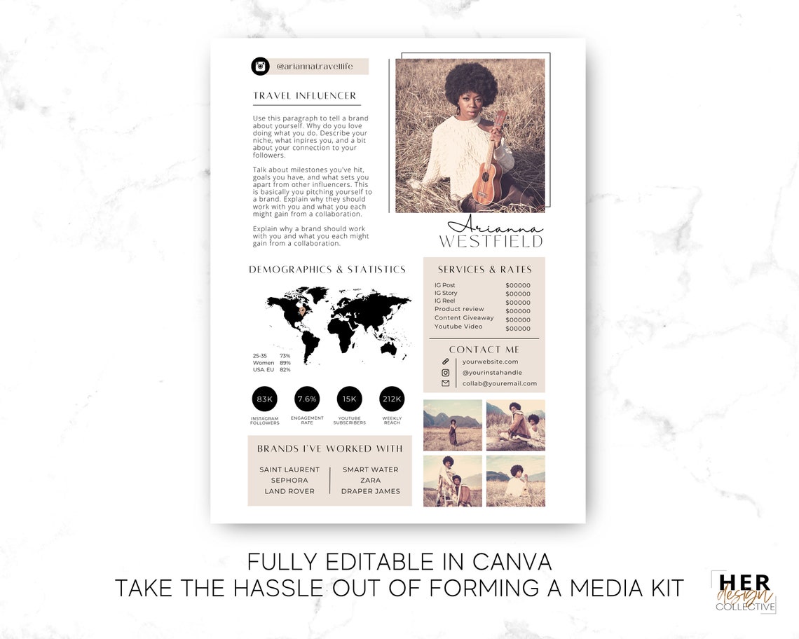 One Page Influencer Media Kit Template Influencer Outreach - Etsy