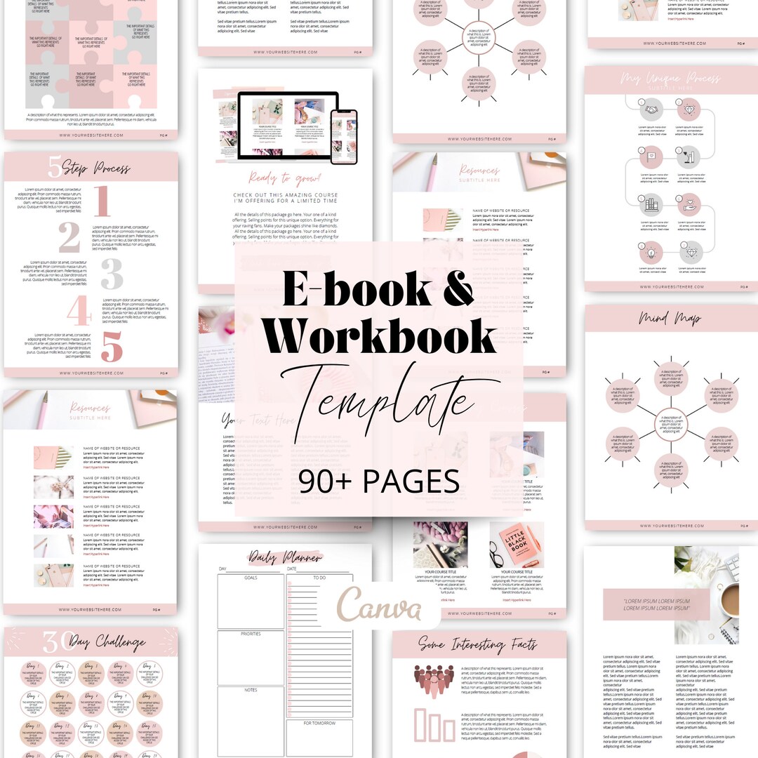 Editable Workbook and Ebook Template, Pink Feminine Canva Templates for ...