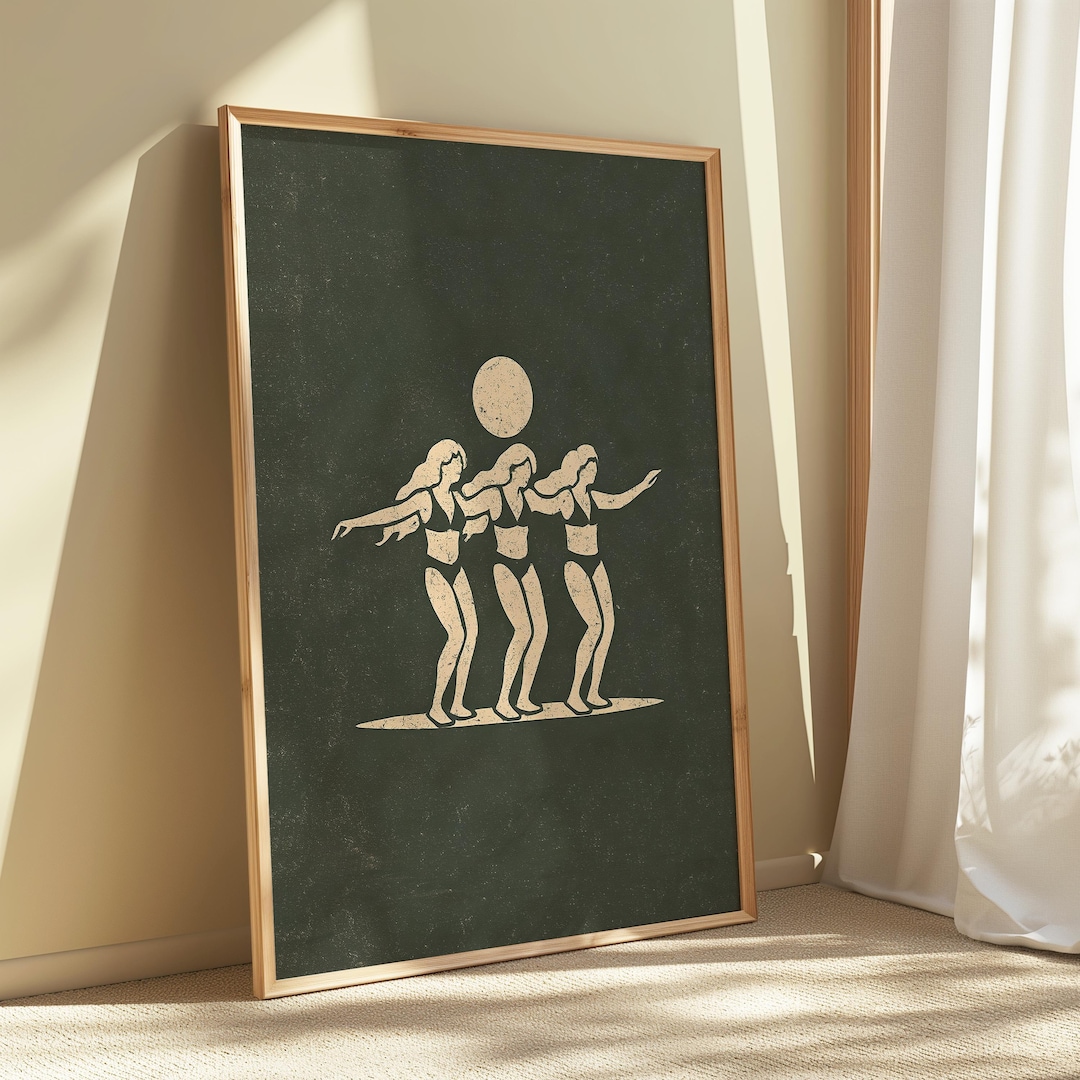 Sol Surf Art Print – Retro Minimalist Wall Art, Trio of Women Surfing ...