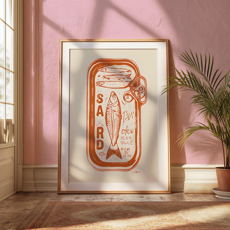 Vintage Sardine Tin Art Print: Retro Kitchen Coastal Decor (digital ...
