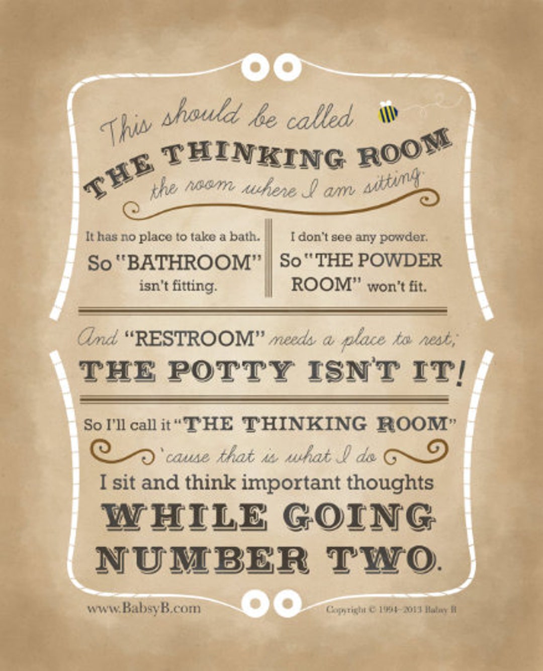 POEM POTTY BATHROOM New Print Toilet Paper Humor Talk "the Thinking ...