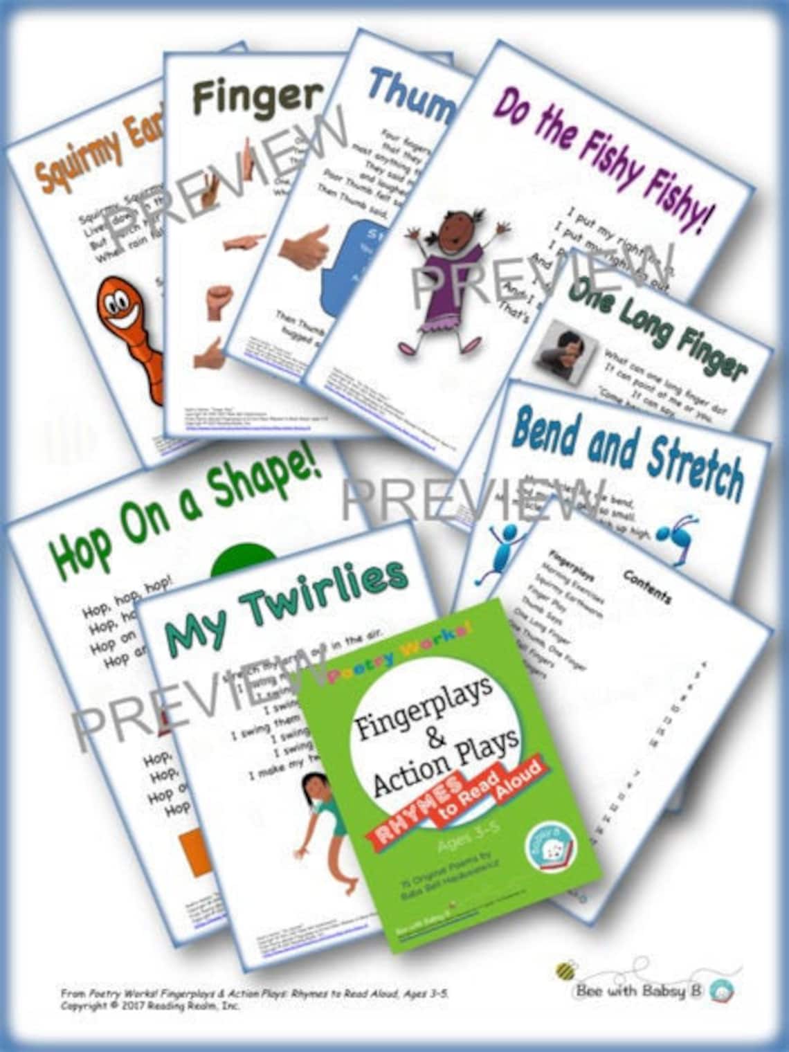 FINGERPLAYS & ACTION PLAYS Poetry Book Digital Ages 3-5+ Preschool Prek ...