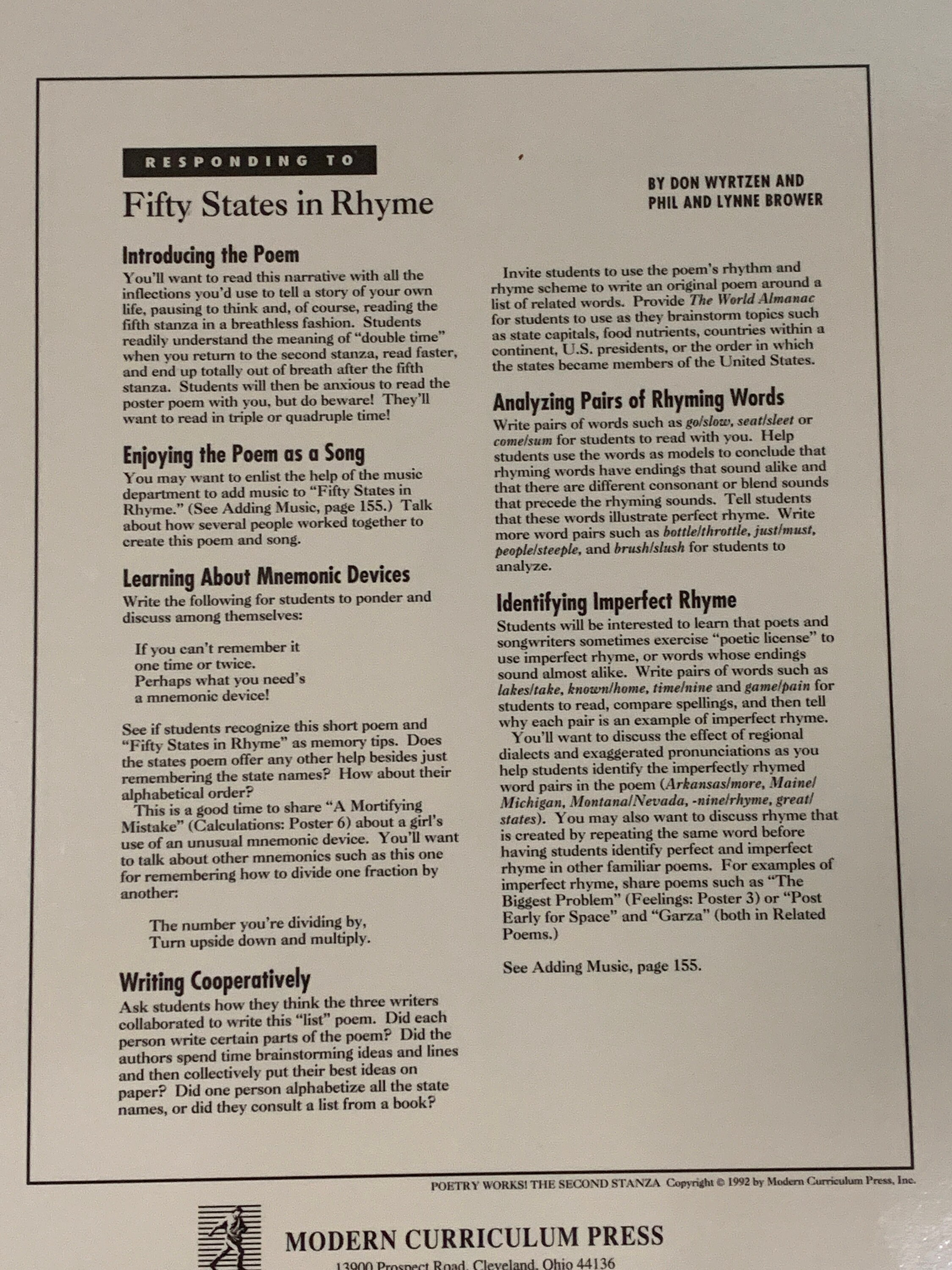 Poster FIFTY STATES in RHYME Geography History Social Studies - Etsy